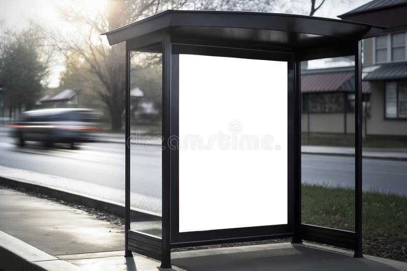 A Bus Stop with a Blank Ad Board, Motion Blur of a Speeding Car, and ...