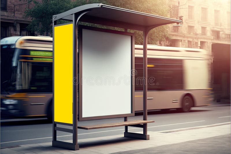 Bus Stop with Blank Billboard Mockup and Rooftop Bench Stock ...