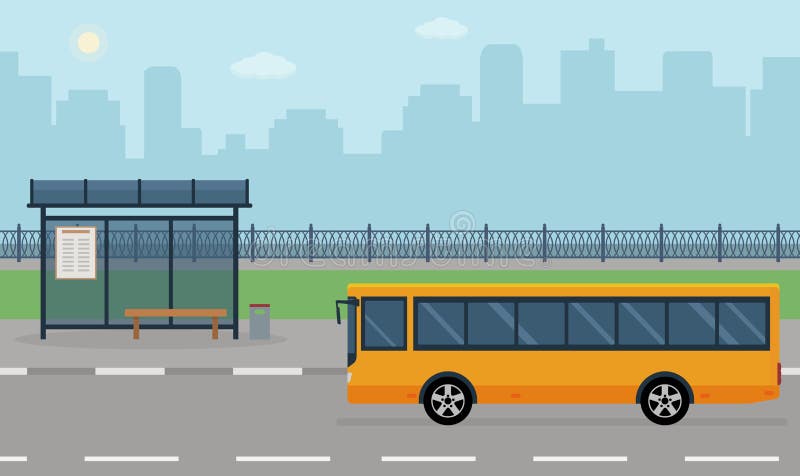 Bus Stop and Bus on City Background. Stock Vector - Illustration of ...