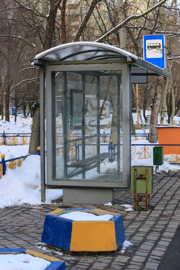 Bus Stop Sign In Winter Snow Stock Image - Image of autobus ...