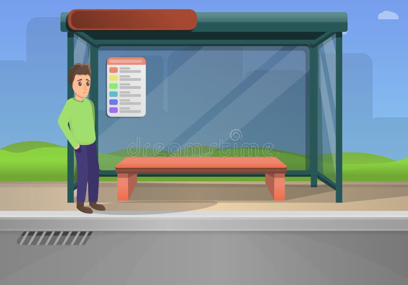 Bus Stop Concept Background, Cartoon Style Stock Vector - Illustration ... Bus Stop Concept Background, Cartoon Style Stock Vector - Illustration ...