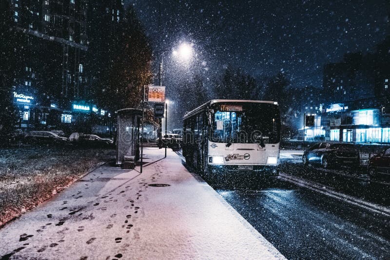 The Bus Stop is Covered in Snow Editorial Photography - Image of bulbs ...