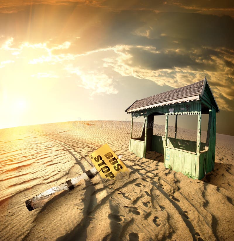 Bus stop in the desert stock image. Image of skyline - 30927451
