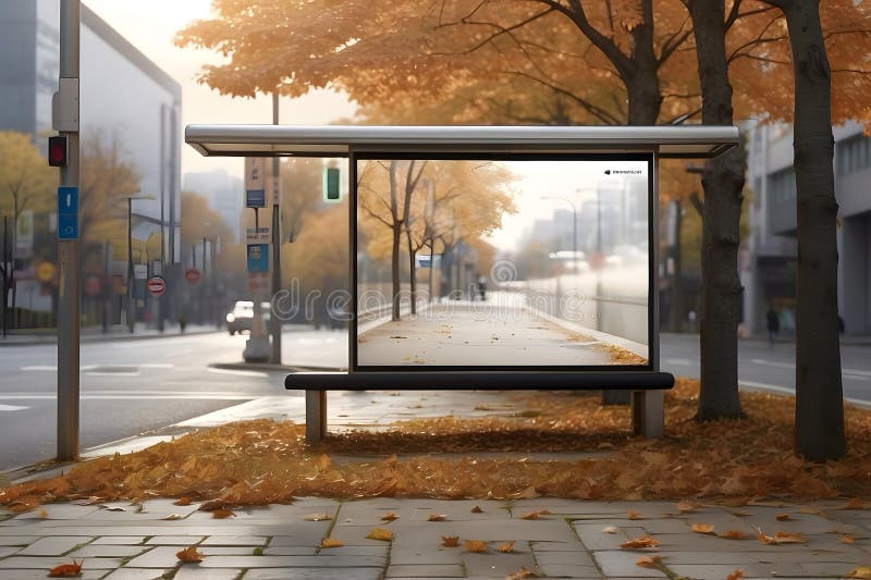 Bus Stop with Empty Advertising Bill Board Stock Illustration ...