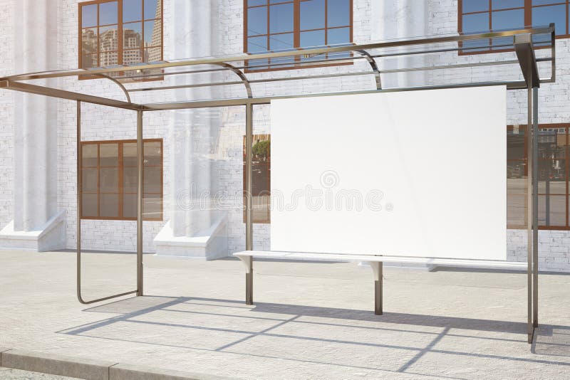 Bus Stop with Empty Billboard Side Stock Illustration - Illustration of ...
