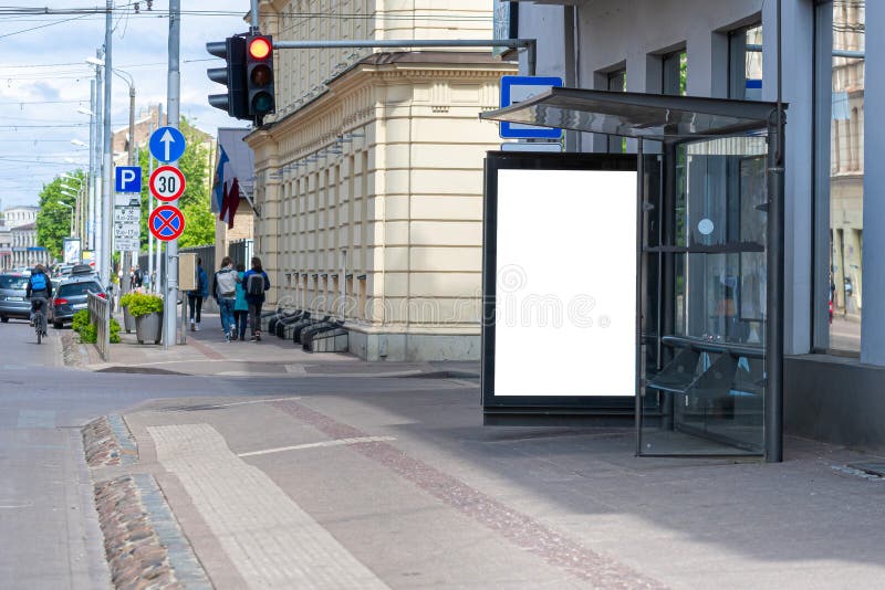 Bus Stop with an Empty Poster Mockup, Template of an Advertising Banner ...