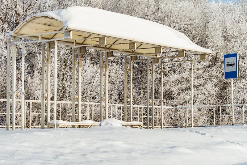 Bus stop stock photo. Image of empty, hoar, freeze, ecology - 76629440