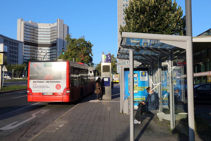 Bus stop in Essen, Germany editorial stock image. Image of ruhr - 270872959