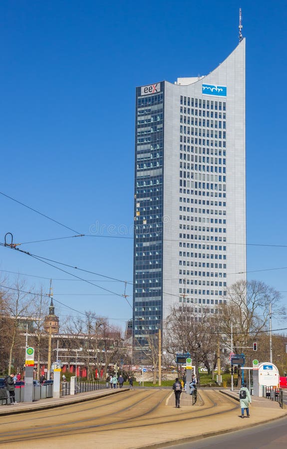 Bus Stop in Front of the Panorama Tower in Leipzig Editorial ...