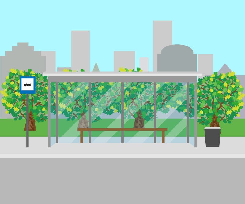 Bus stop, front view stock vector. Illustration of river - 91319774