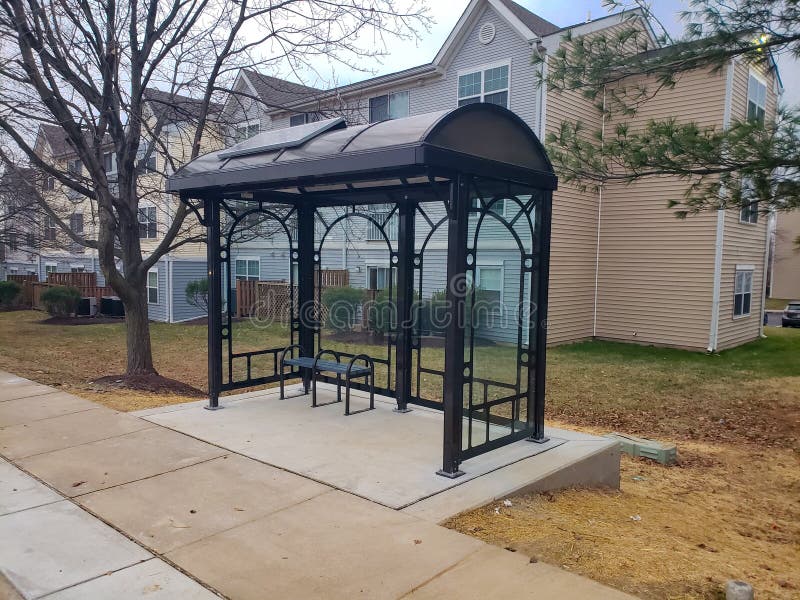 Bus Stop a Glass and Metal Sidewalk with Comfortable Waiting Area Stock ...