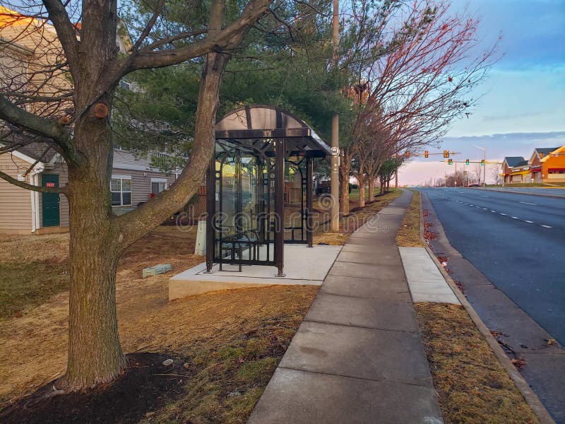 Bus Stop a Glass and Metal Sidewalk with Comfortable Waiting Area Stock ...