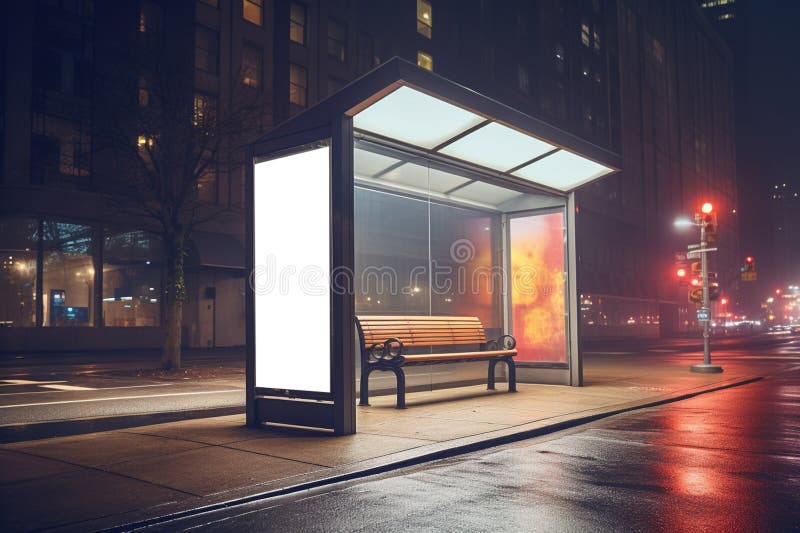 A Bus Stop with a Large Blank Billboard on the Pavement with Generative ...