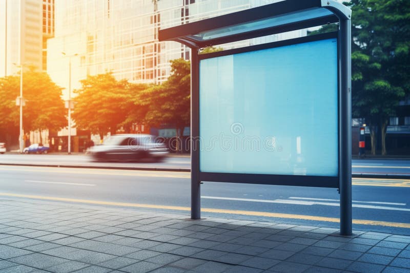 A Bus Stop with a Large Blank Billboard on the Pavement with Generative ...