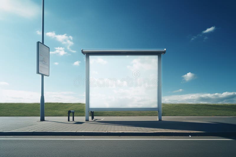 A Bus Stop with a Large Blank Billboard on the Pavement with Generative ...