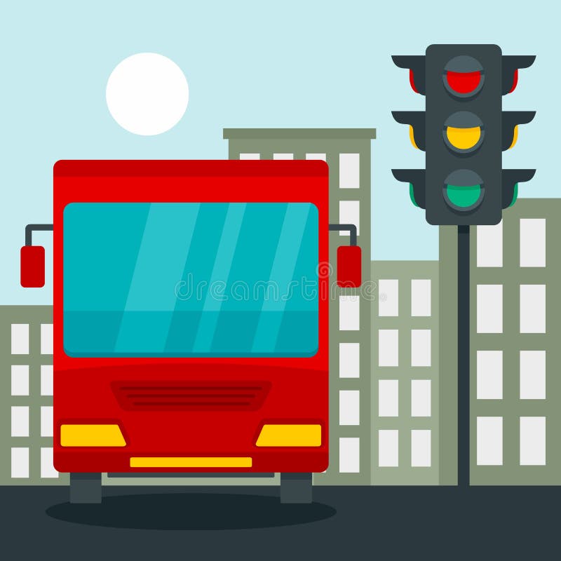 Bus at Stop Light Concept Background, Flat Style Stock Vector ...