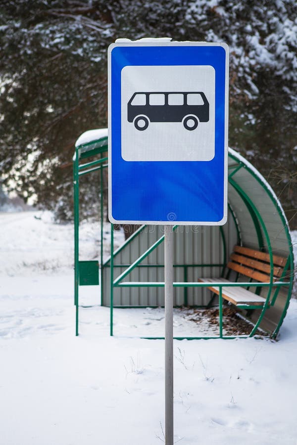 Bus Stop in the Middle of a Beautiful Winter Road in the Middle of the ...