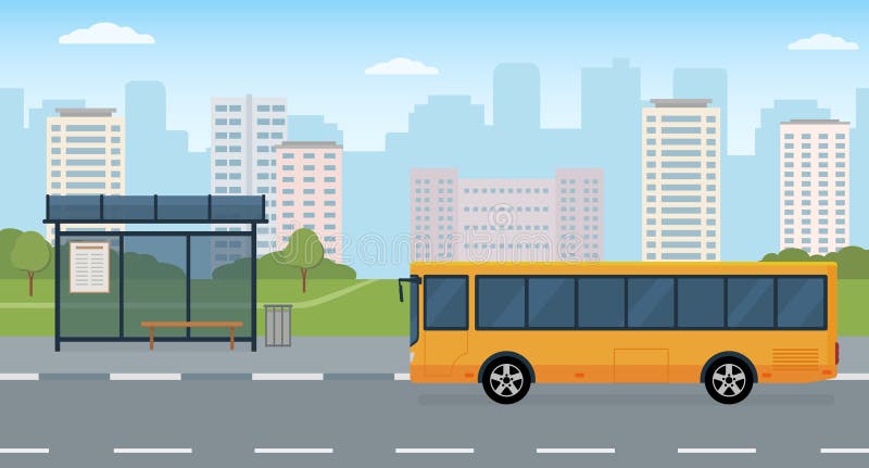 Bus and Bus Stop on Modern City Background. Concept of Public Transport ...