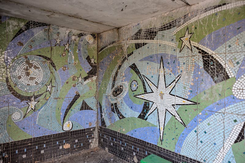 A Bus Stop with a Mural on the Wall Stock Image - Image of landmark ...