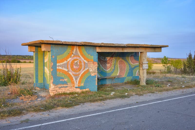 A Bus Stop with a Mural on the Wall Stock Image - Image of architecture ...