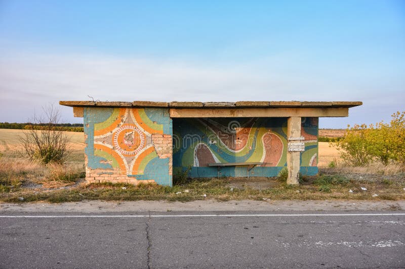 A Bus Stop with a Mural on the Wall Editorial Photography - Image of ...