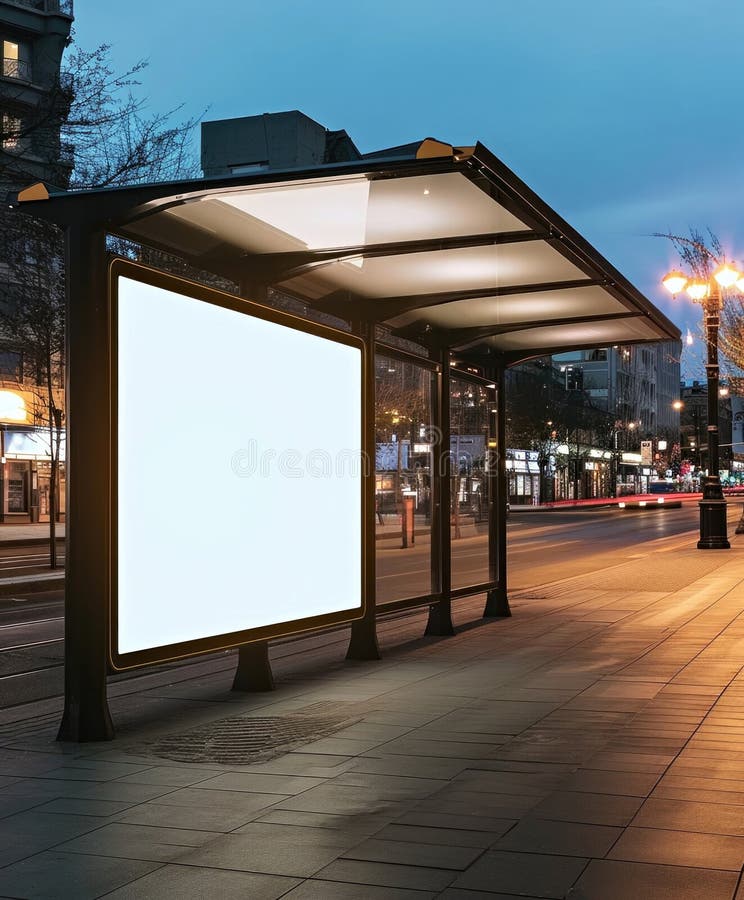 A Bus Stop at Night with a Blank Billboard, Large Outdoor Billboard ...