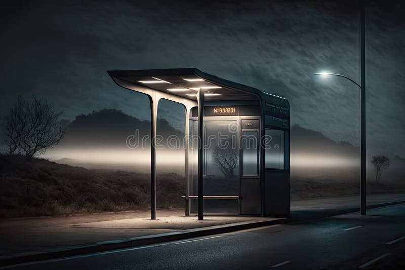 Bus Stop with No Lights, Surrounded by Darkness and Mysterious Shadows ...