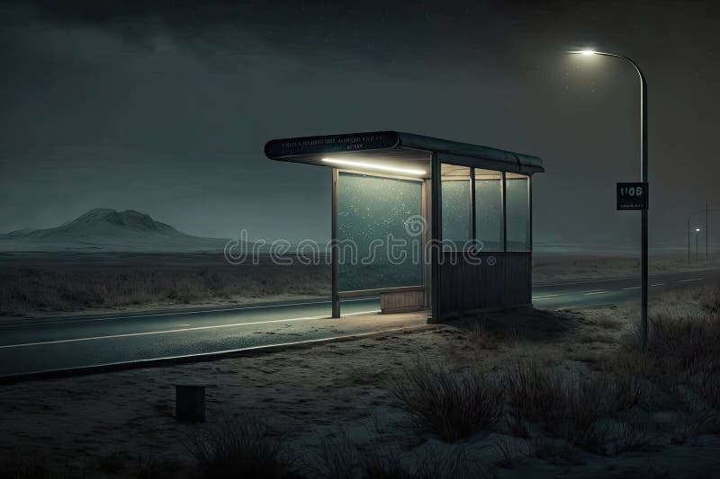 Bus Stop with No Lights, Surrounded by Darkness and Silence Stock ...