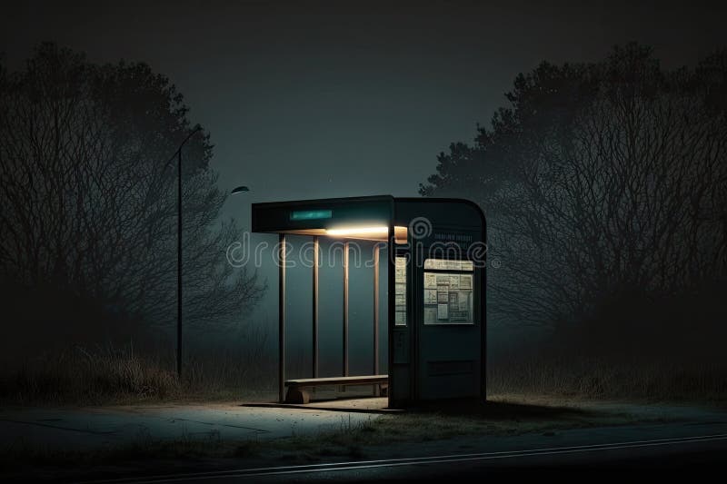 Bus Stop with No Lights, Surrounded by Darkness and Silence Stock ...