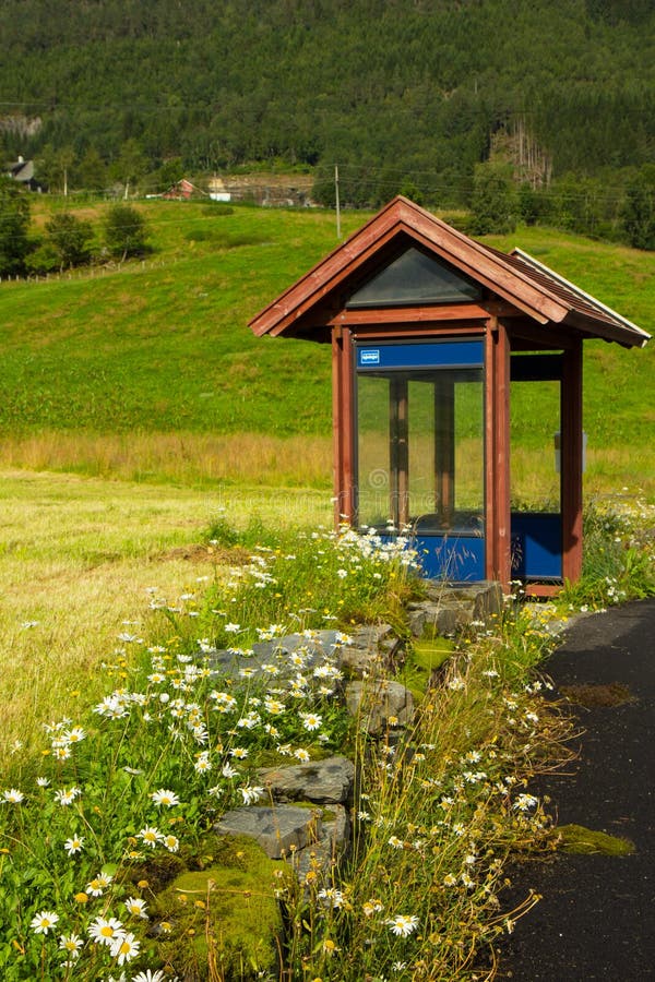 Bus stop in Norway stock photo. Image of fjord, road - 63023518