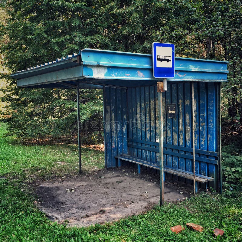 Bus stop stock image. Image of stop, poland, blue, sign - 79668615