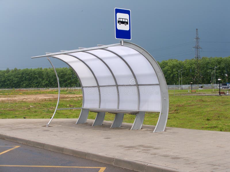Bus Stop with Pavilion on Asphalt Road Stock Photo - Image of nature ...