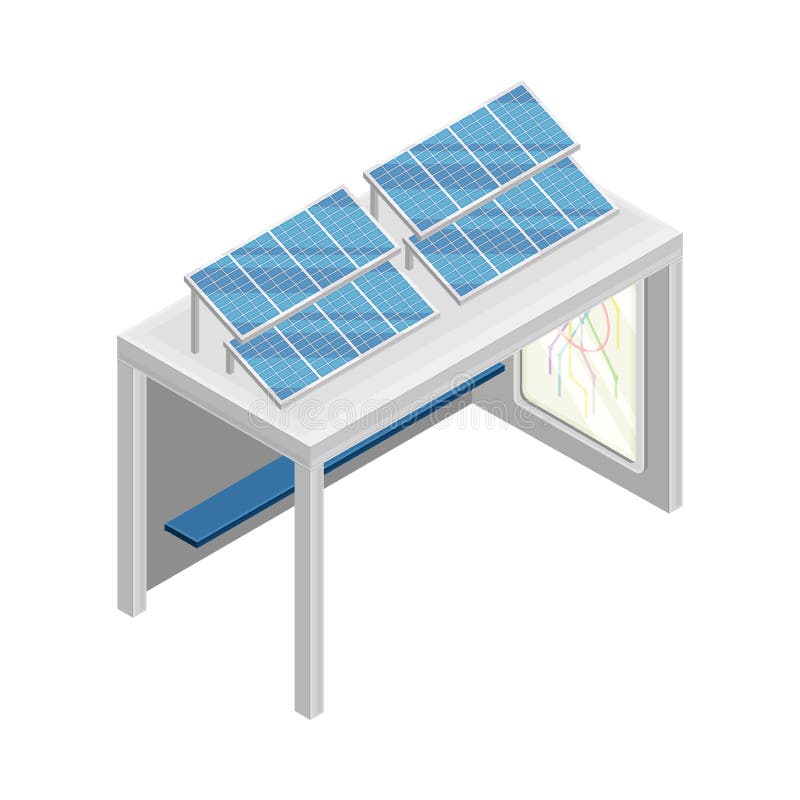 Bus Stop Powered by Solar Panel Rested on Top As Smart City Isometric ...