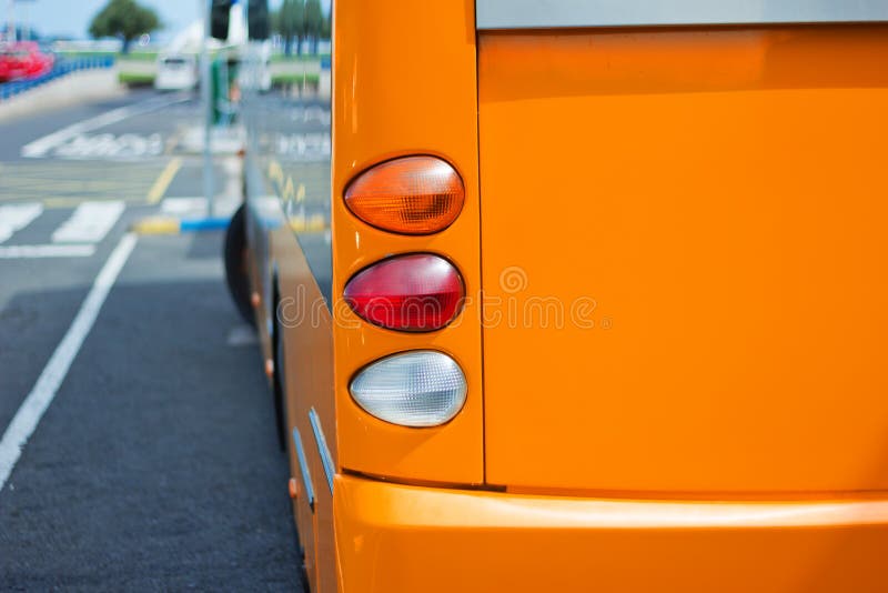 Bus is at the Stop. Rear View - Orange Version Stock Image - Image of ...