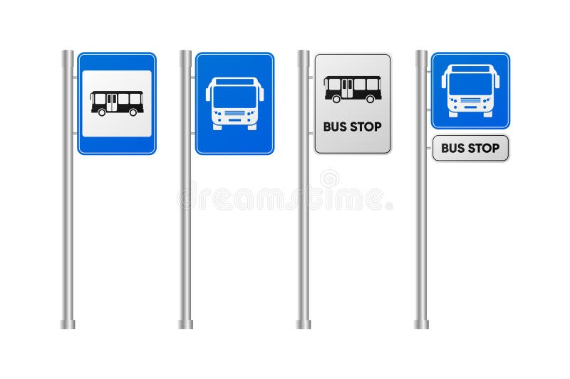 Bus Stop Road Sign Collection. Flat Design. Vector Illustration. Bus ...