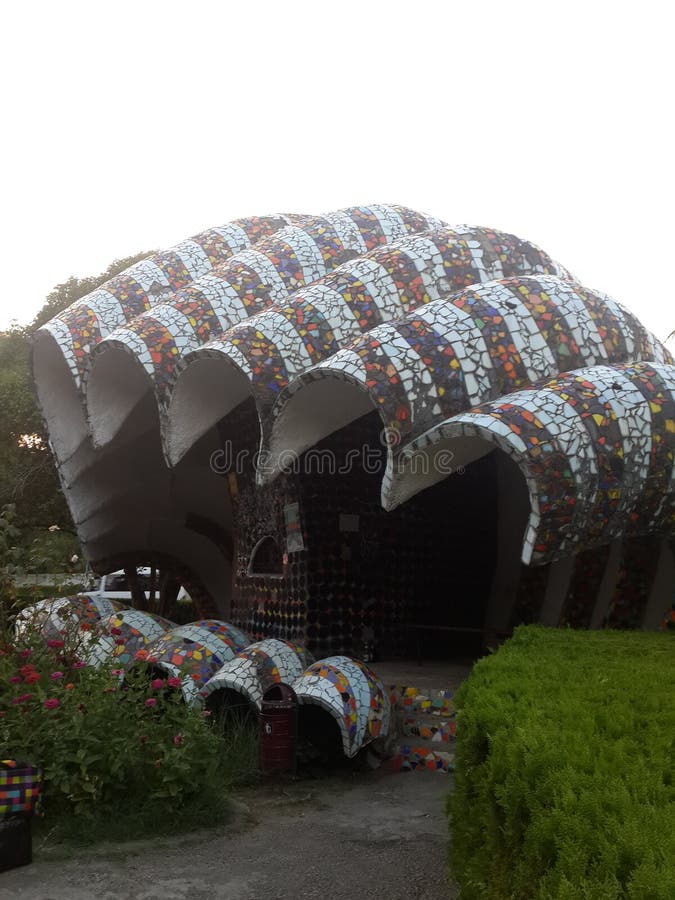 Bus Stop in the Shape of a Shell and Mosaic. Stock Image - Image of ...
