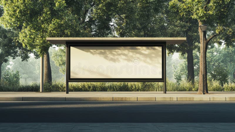 Bus Stop Shelter with Empty Advertisement Board Surrounded by Trees ...