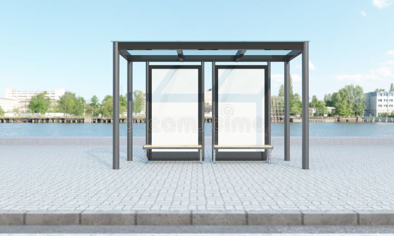 Bus Stop and Bus Shelter Outdoor Advertising Signage Mockup Stock Photo ...