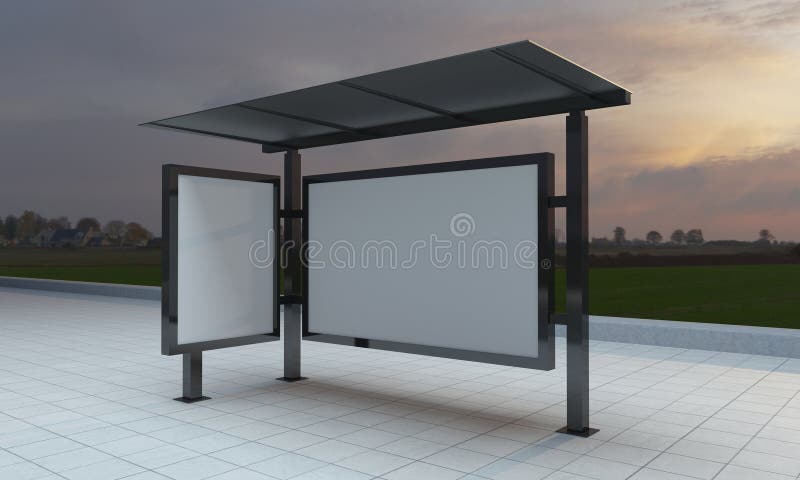 Bus Stop and Bus Shelter Outdoor Advertising Signage Mockup Stock ...