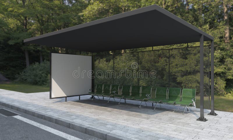 Bus Stop and Bus Shelter Outdoor Advertising Signage Mockup Stock ...