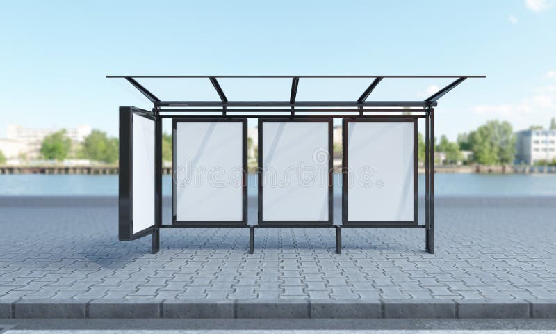 Bus Stop and Bus Shelter Outdoor Advertising Signage Mockup Stock ...