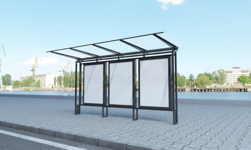 Bus Stop and Bus Shelter Outdoor Advertising Signage Mockup Stock ...