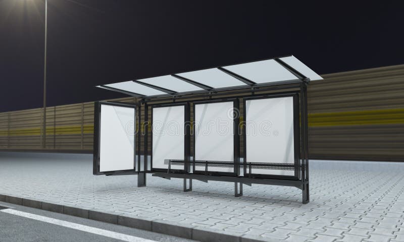 Bus Stop and Bus Shelter Outdoor Advertising Signage Mockup Stock ...