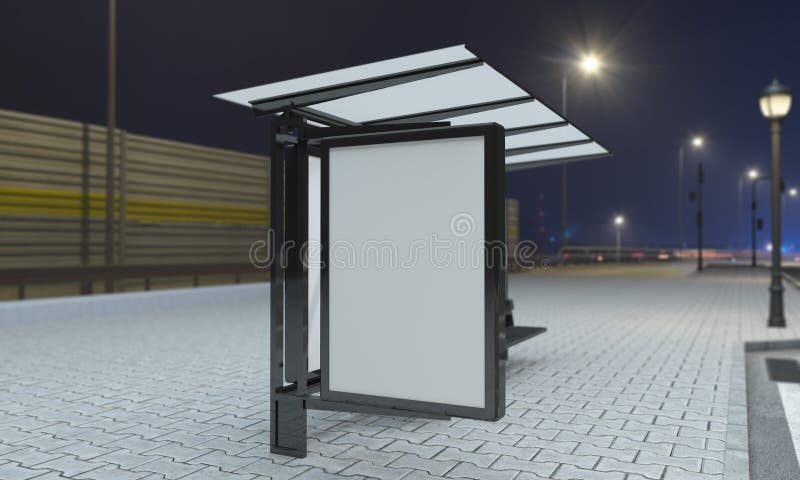 Bus Stop and Bus Shelter Outdoor Advertising Signage Mockup Stock ...