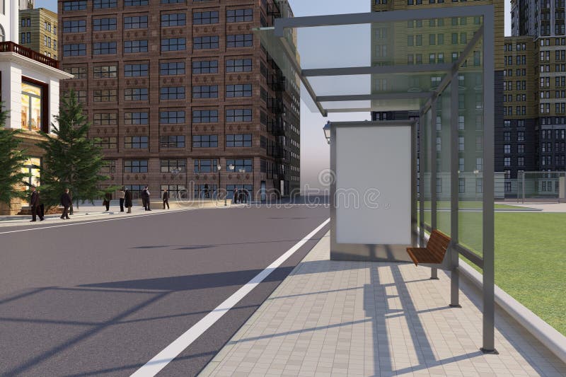 Bus Stop and Bus Shelter Outdoor Advertising Signage Mockup Stock ...