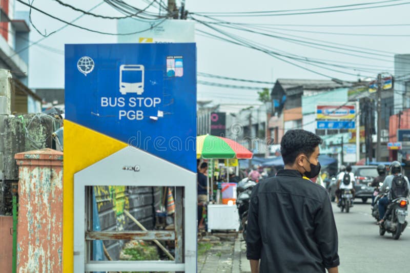 Bus Stop on the Side of the City Road. Editorial Image - Image of road ...