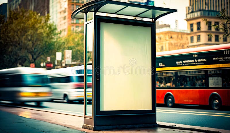 Bus Stop on the Side of the Road with Bus in the Background. Generative ...