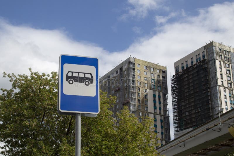 Bus Stop Sign in a Big City. Bus Parking Stock Image - Image of transit ...
