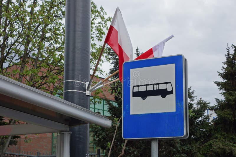 Bus stop sign in Bydgoszcz stock image. Image of bydgoszcz - 74234835