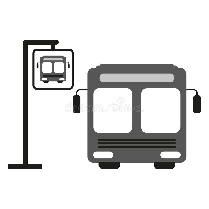 Bus Stop Sign. Grey Bus Front. Black Vector Icon Stock Vector ...